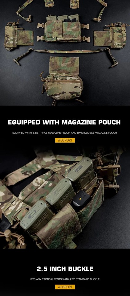 Tactical Chest Rig with Magazine Pouch Holder Pistol/Wing Pouch Dangler ...