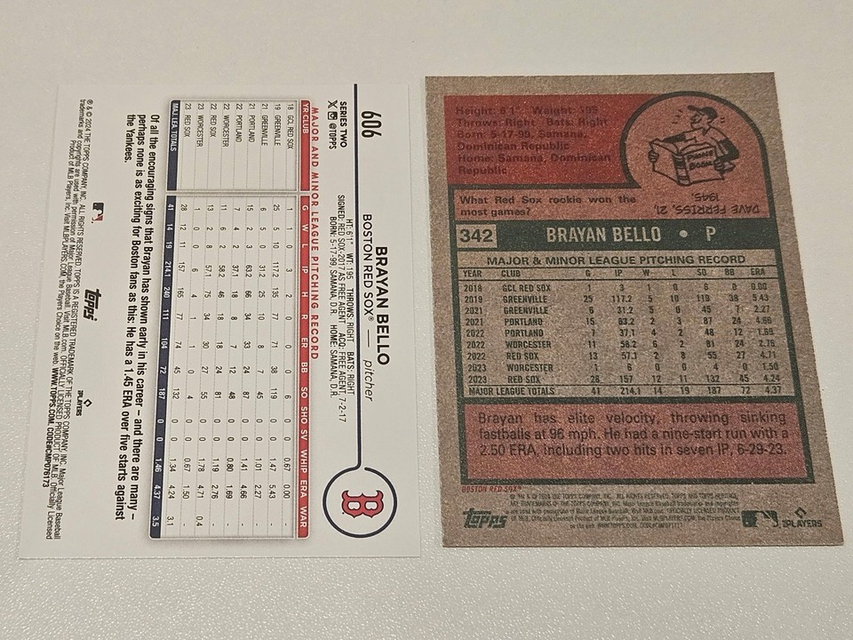 Brayan Bello - 2024 Topps Heritage #342 & Topps Series 2 Future Stars ...