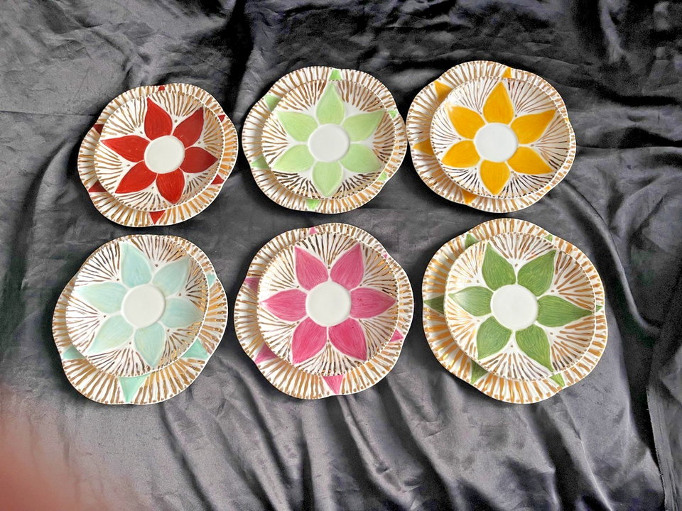 SHELLEY "HARLEQUIN" TEA SET 1950's STUNNING RARE PATTERN IN DAISY SHAPE ...