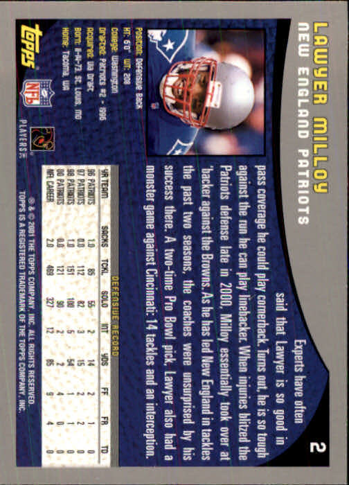 2001 Topps Collection #2 Lawyer Milloy | eBay
