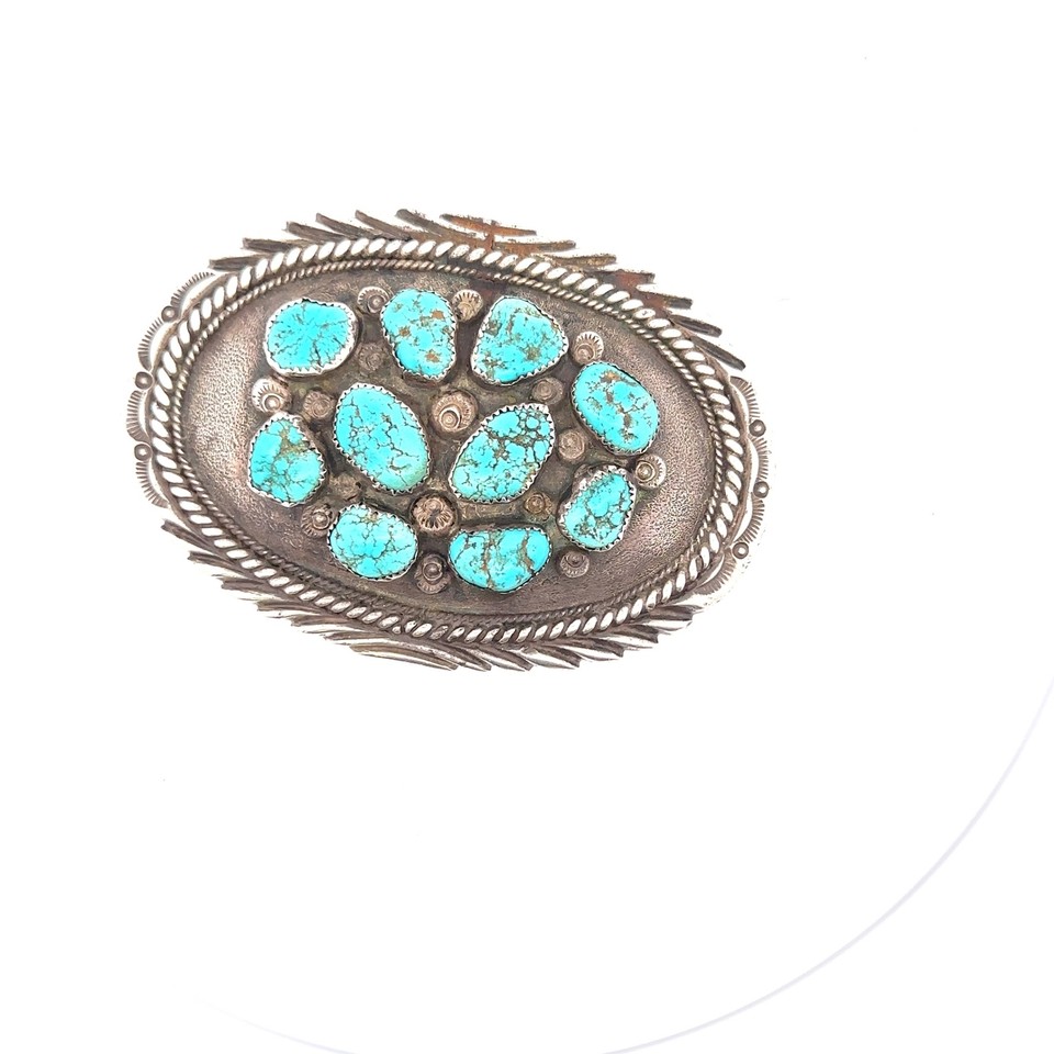 Kenneth R Begay Navajo Sterling Silver & Turquoise Cluster Oval Belt ...