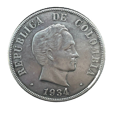 Colombia 1934 (S) 50 Centavos Au-Uncirculated .900 Silver Coin #1 KM ...