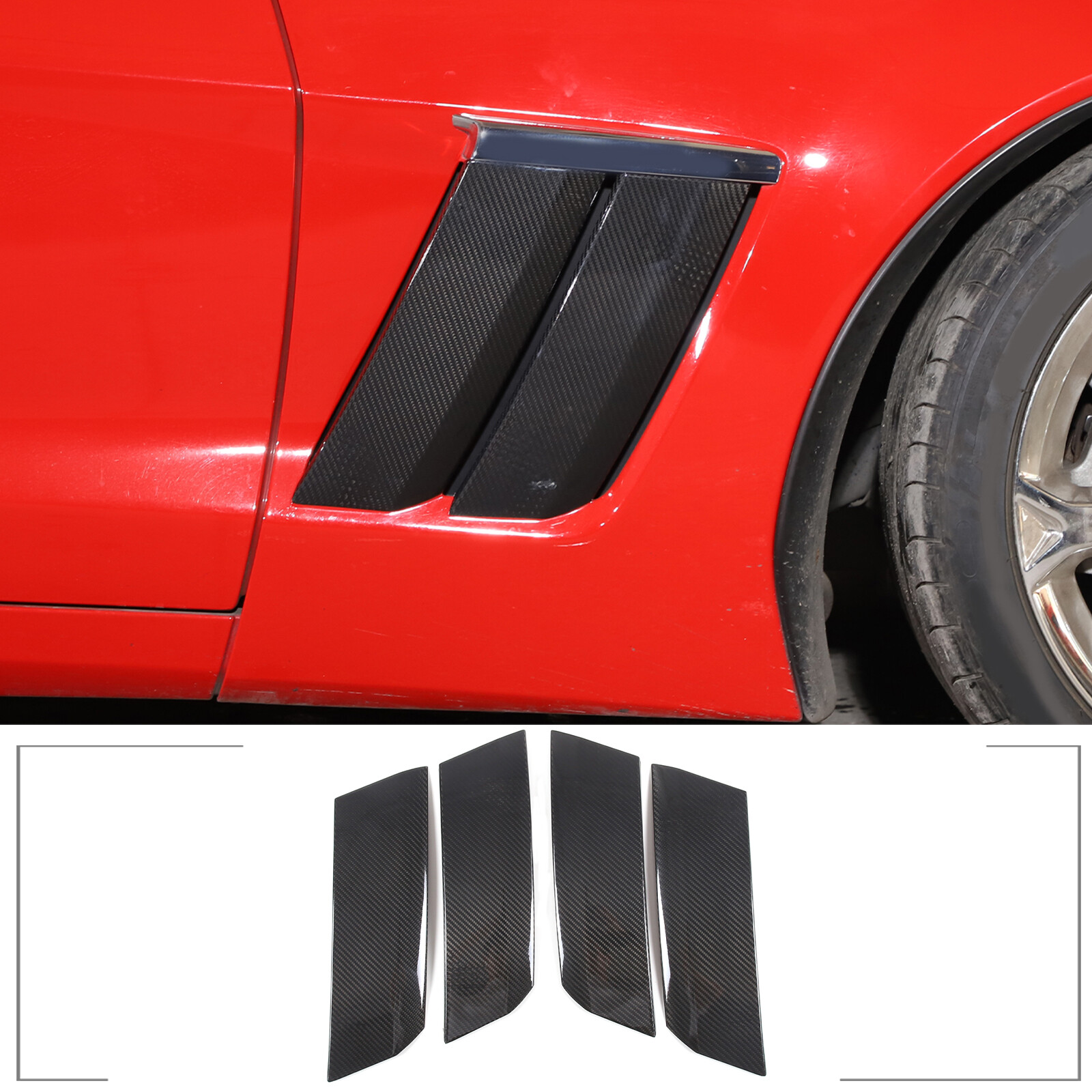 4PCS Real Carbon Fiber Side Fender Vents CoverTrim For Corvette C6 2005 ...