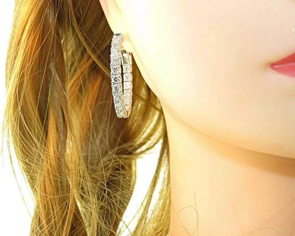 4.49CT. Round Diamond Inside Outside Set 14K White Gold Diamond Hoop Earrings | eBay