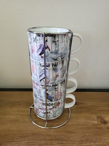 Pier 1 Porcelain Stacking Mug Set Sea Birds | eBay