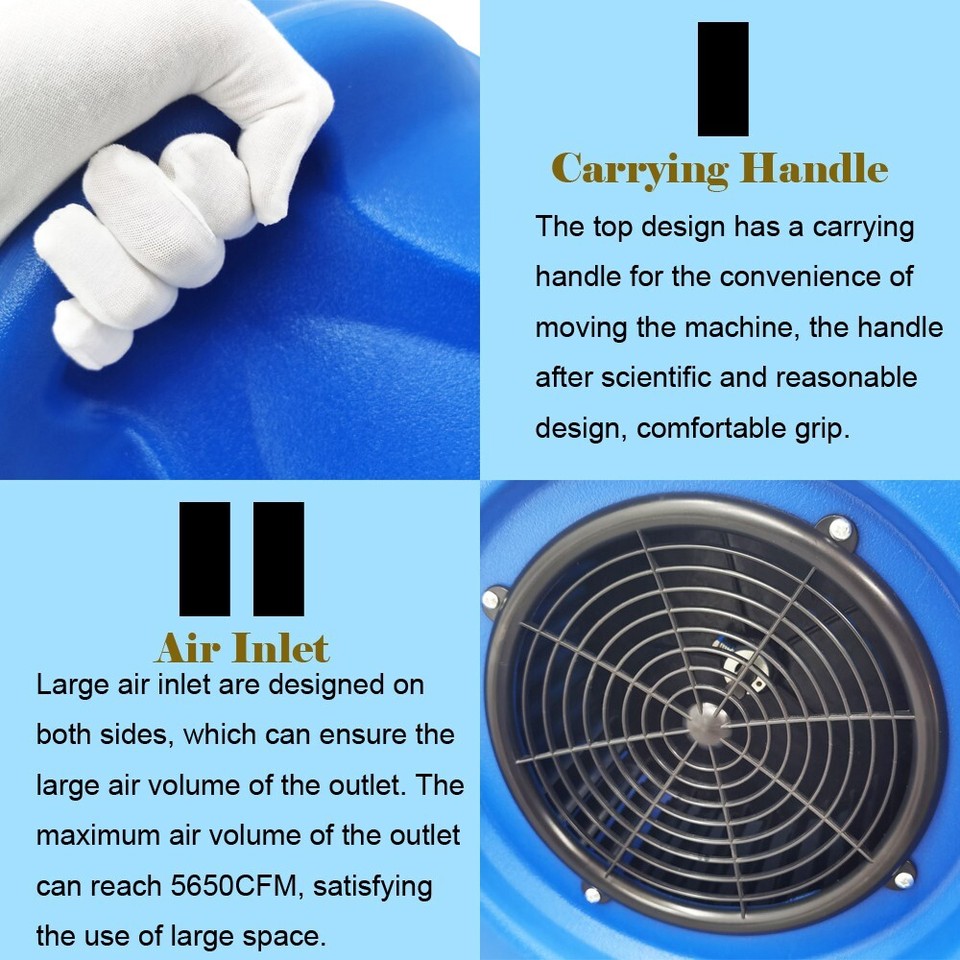 110V Max Storm 5650 CFM Air Mover Carpet Dryer Blower Floor Fan Blue ...