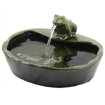 ASC Solar Powered Ceramic Green Frog Water Fountain Kit Garden Patio ...