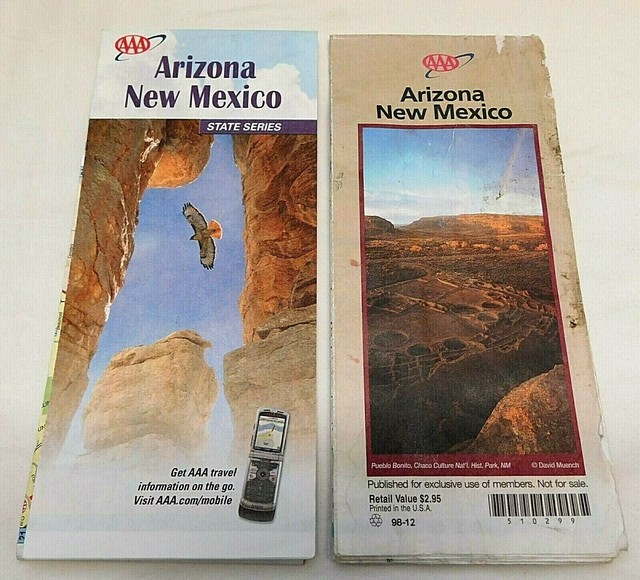AAA Road Map of Arizona & New Mexico STATE SERIES 12/10-3/12 Pristine ...