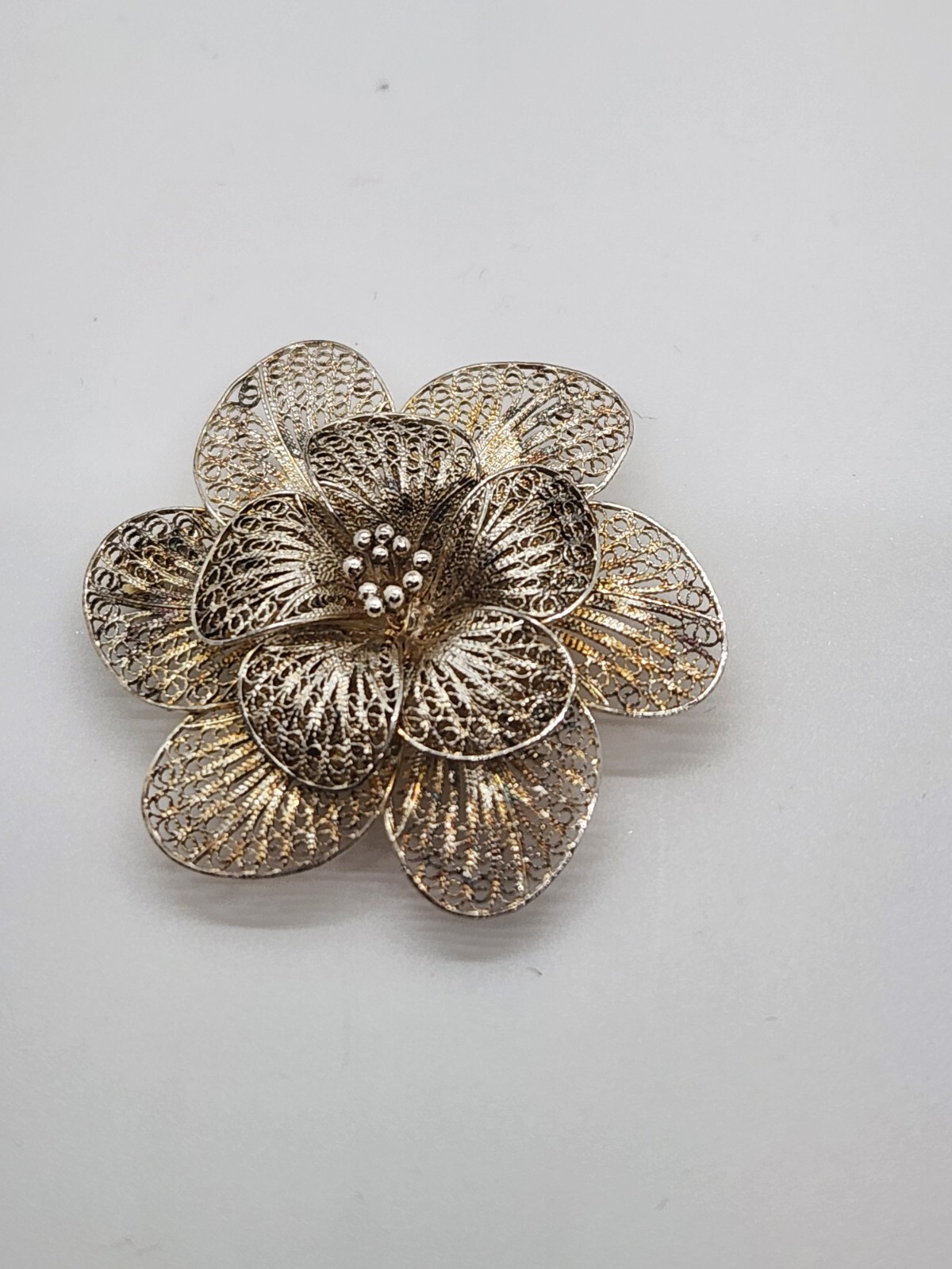 Large Antique Marked Sterling Silver Flower - Gem