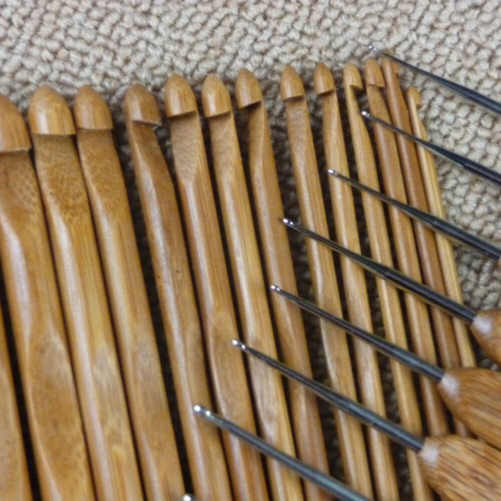 12 Pcs Bamboo Crochet Knitting Needles Yarn Bent Tip Fancy Hooks ...