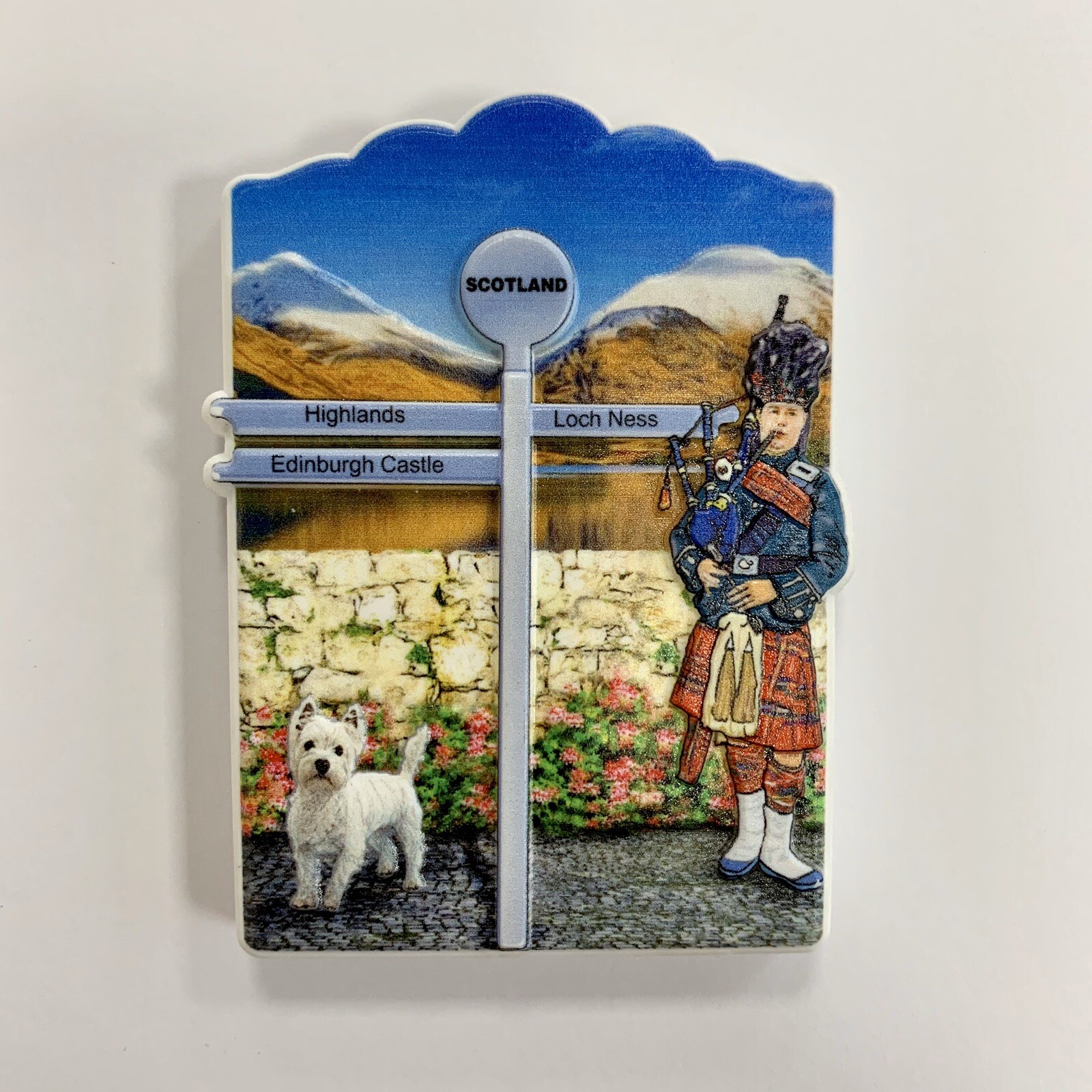 Scotland Resin Magnet Scottish Souvenir Signpost Westie Bagpiper | eBay