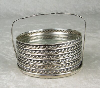 6 Webster Sterling Silver and Cut Glass Coasters and Caddy Vintage ...