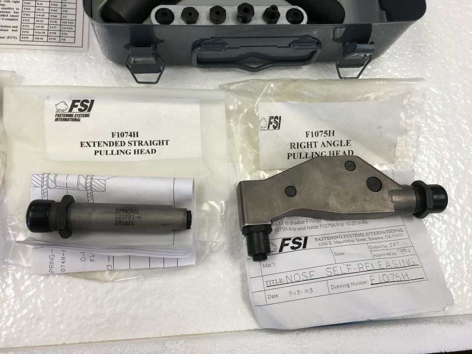 FSI HYDRAULIC BLIND RIVET Rivnut Nutsert Fastener Kit + Pulling Heads ...