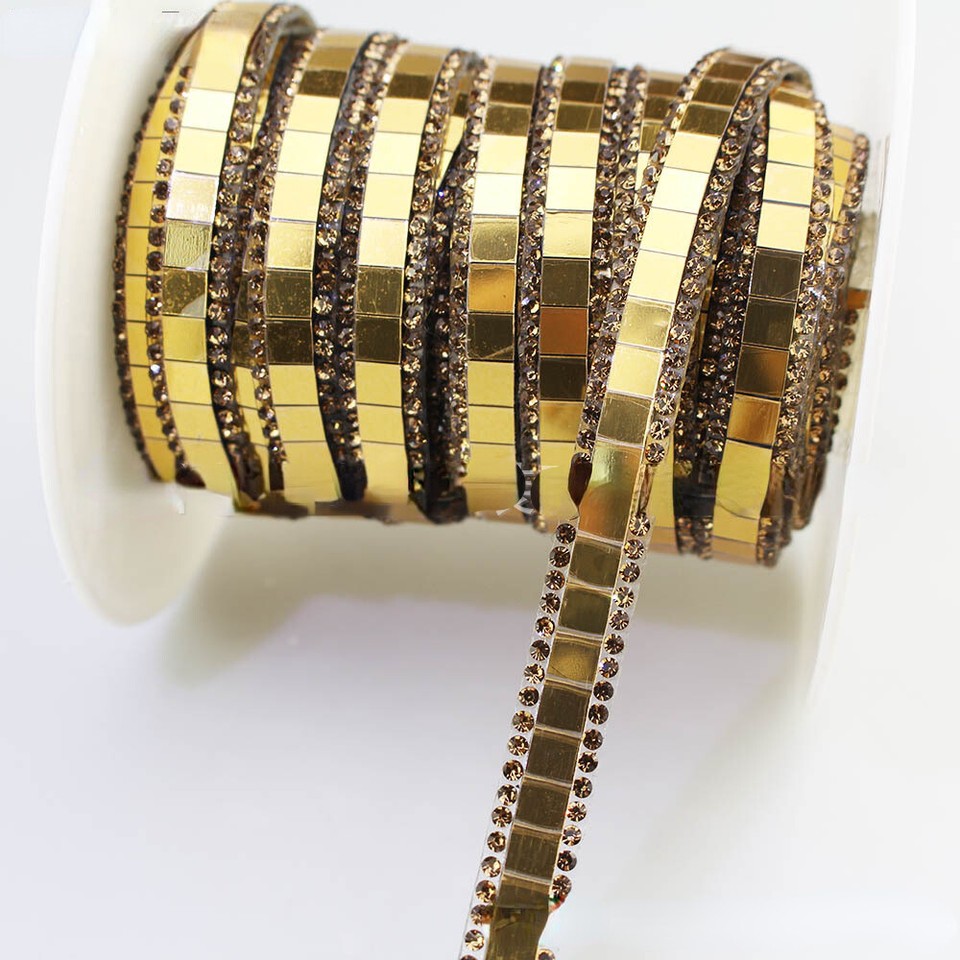 Shiny Mirror Rhinestone Ribbon Trim By Yard Hot Fix Applique DIY Edging ...