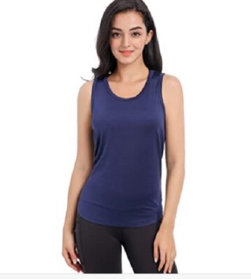 NEW QING HONG Women's Sleeveless Open Back Slit Workout Fitness Top ...