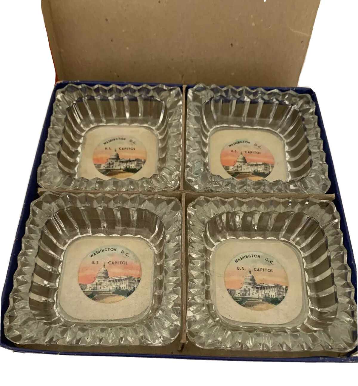 Set of 4 New MidCentury Glass Souvenier Ashtray Washington DC Felt ...
