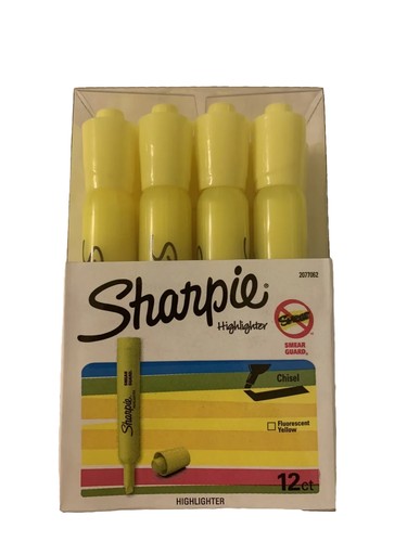 12 Count Sharpie Highlighters Fluorescent Yellow Chisel Tip,Smear Guard ...