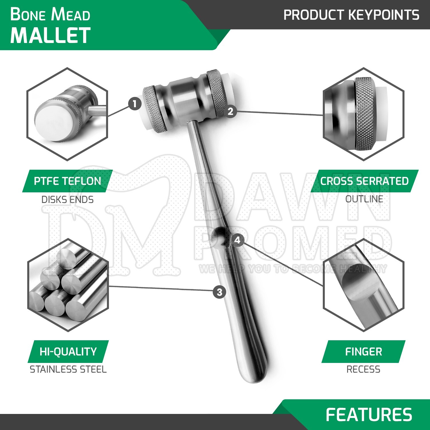 Dental Bone Mead Mallet 7.5" PTFE Teflon Disks Sinus Lift Osteotomes ...