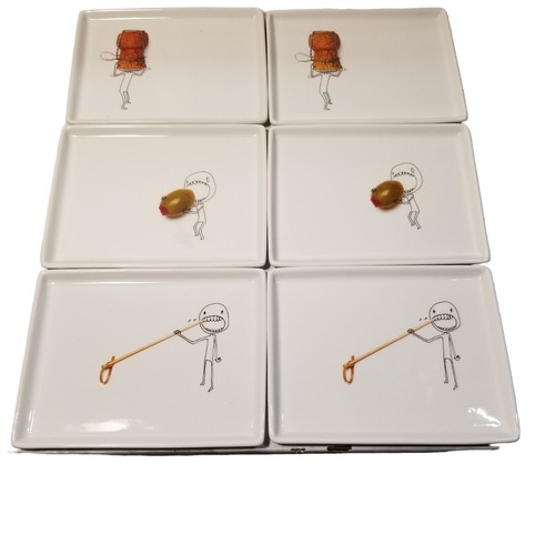 Crate & Barrel CB2 Oliver Cocktail Appetizer Plates Set 6 Olive ...