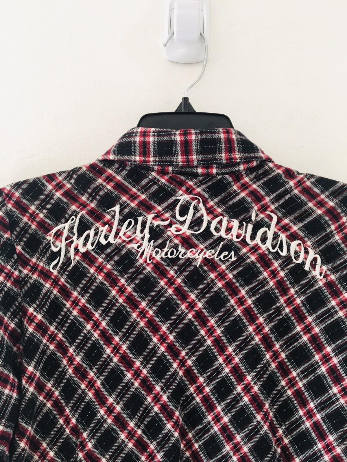 Harley Davidson Embroidered Plaid Flannel Shirt Medium - Gem