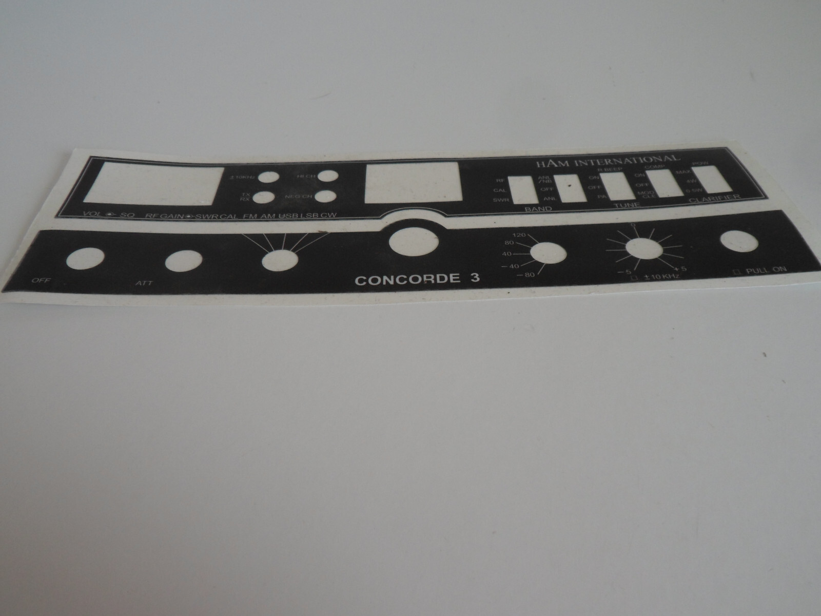 HAM INTERNATIONAL CONCORDE 3 CB RADIO FACE PLATE DECAL......RADIO ...