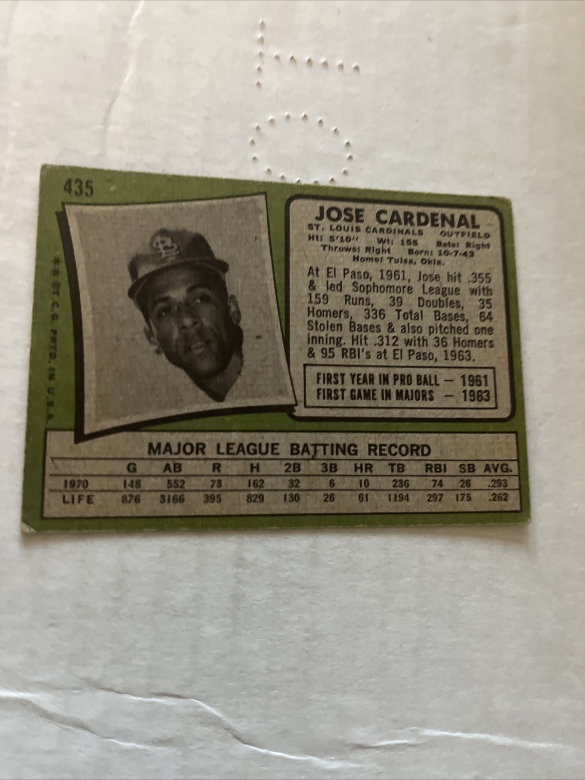1971 Jose Cardenal St. Louis Cardinals Topps Baseball Card #435 | eBay