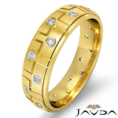 Bevel Step Edge Mens Ring 18k Yellow Gold Eternity Wedding Diamond Band ...
