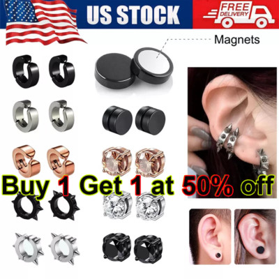 Gothic Hoop Earrings Titanium Steel Magnetic Stud Ear Plugs Womens Mens ...