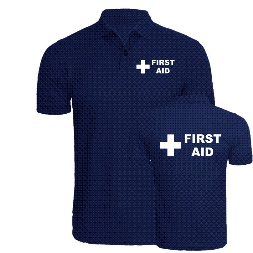 LADIES FIRST AID PRINTED NAVY POLO SHIRT AMBULANCE FIRST RESPONDER ...