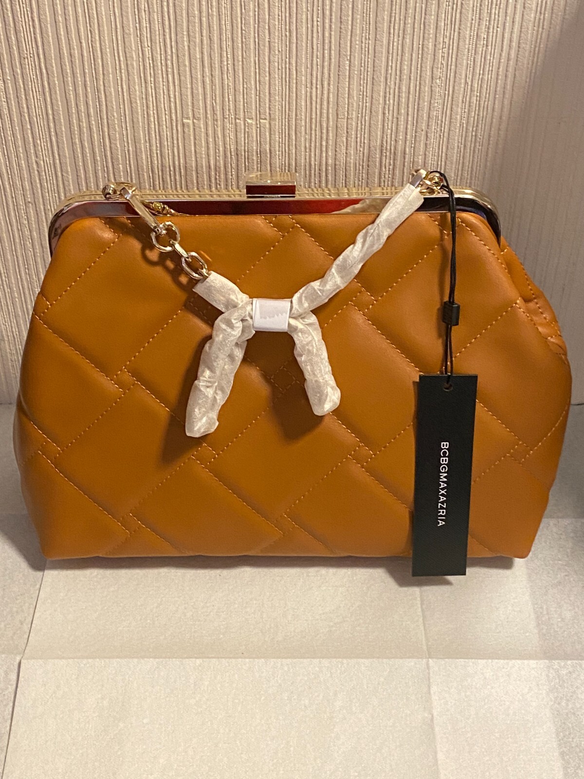 BCBGMAXAZRIA Stephanie Frame Shoulder Bag Cognac Handbag | eBay