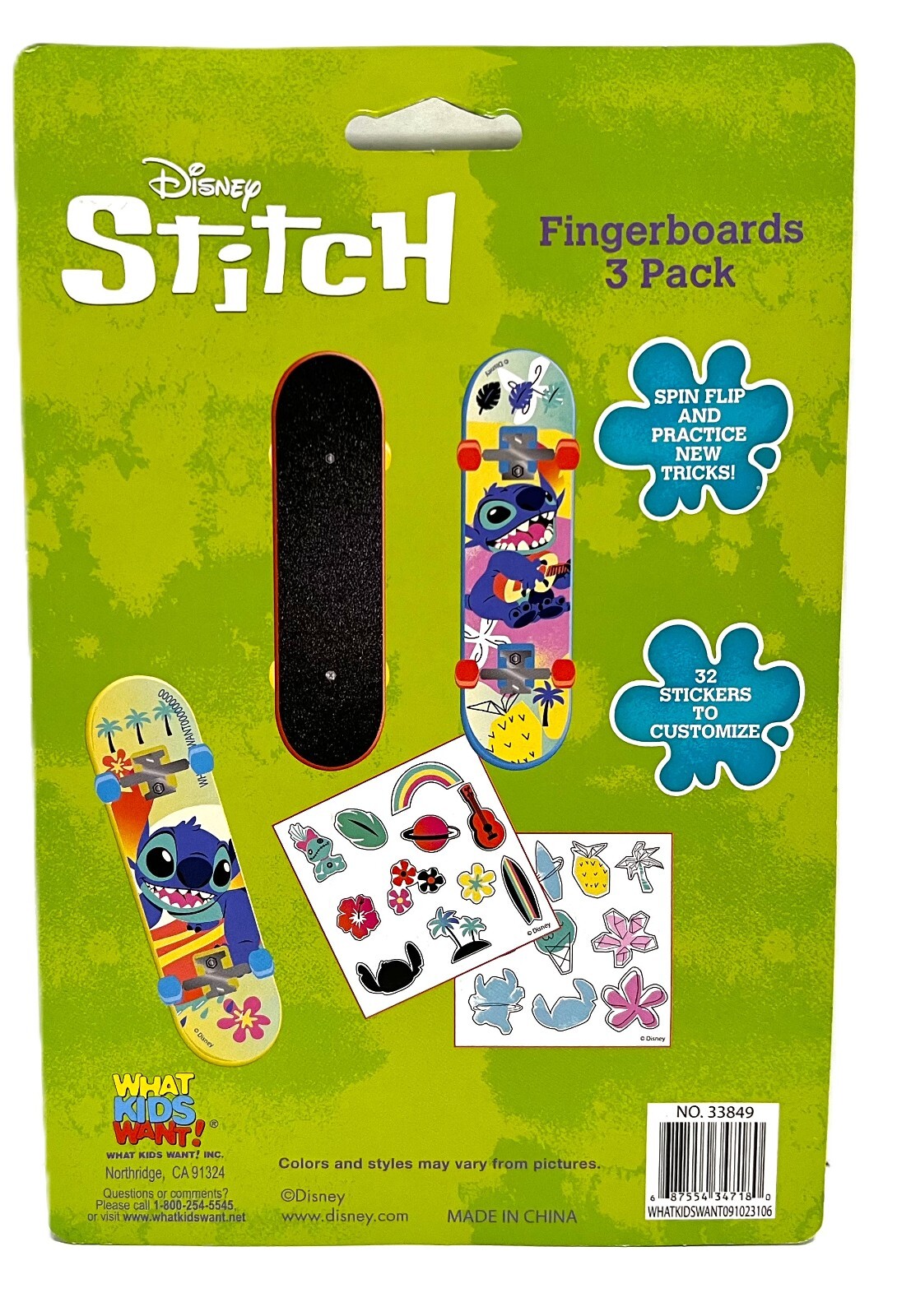Disney Lilo & Stitch Fingerboard 3 Pk W/ Stickers Finger Textured Skate ...