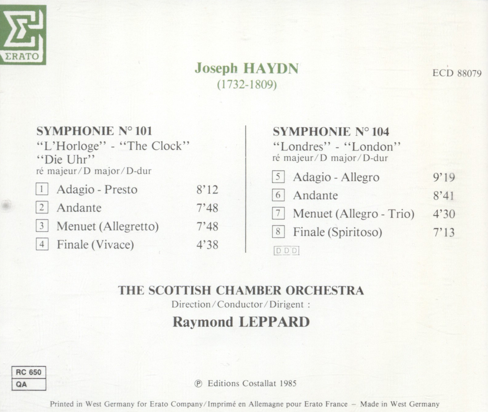 , Raymond Leppard - Haydn - Symphonies 101 And 104 The Scottish Chamber ...