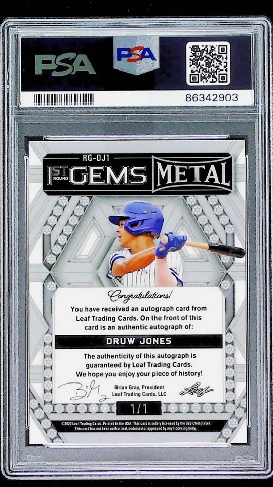 2022 Leaf Metal Gold Autograph Druw Jones RC Rookie AUTO 1/1 PSA 10 GEM ...