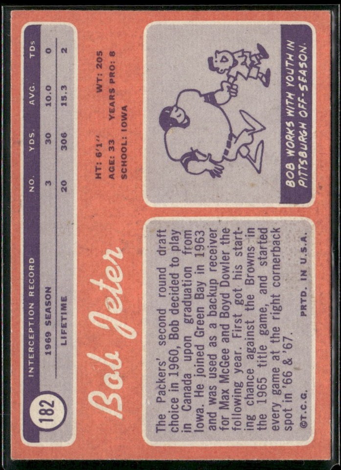 1970 Topps #182 Bob Jeter VG/VG-EX | eBay