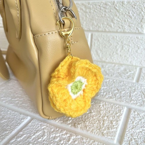 Poppy Keychain Yellow Crochet Handmade Bag/Phone Charm 7cm Used | eBay