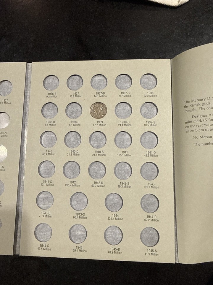 H E HARRIS Coin Folder MERCURY DIMES 1916 - 1945 Album /Book, One Coin ...