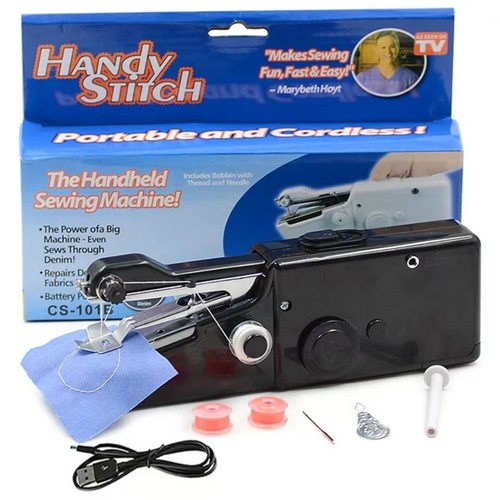 Mini Sewing Machine Hand Held Stitch Clothes Portable Cordless (White ...
