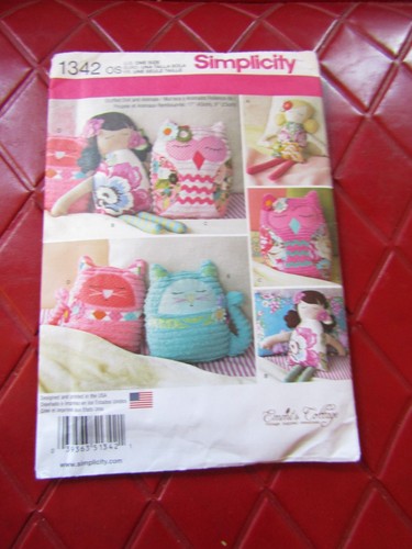 UNCUT Simplicity STUFFED OWLS CATS RAG DOLLS Sewing PATTERN #1342 ...