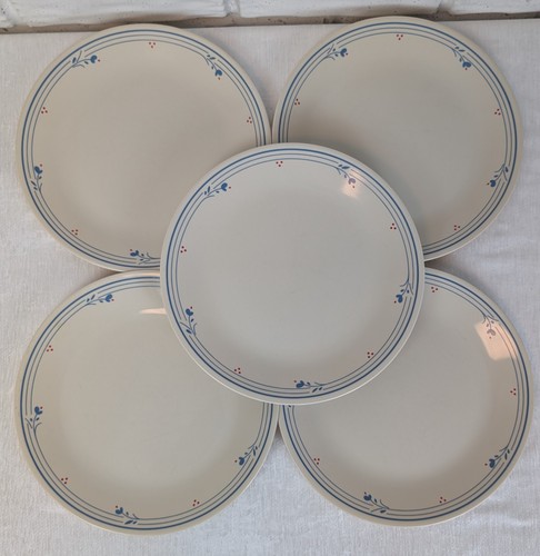 Set Of 5 Corelle Corning Country Violets Dinner Plates Blue Flowers ...