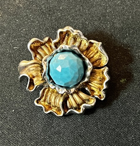 ESTATE Vintage Ross Simons Goldtone Flower 925 Turquoise Brooch | eBay