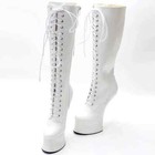 Women Boots White Knee High Hoof Heeless Boots Ultra High Ponyplay ...