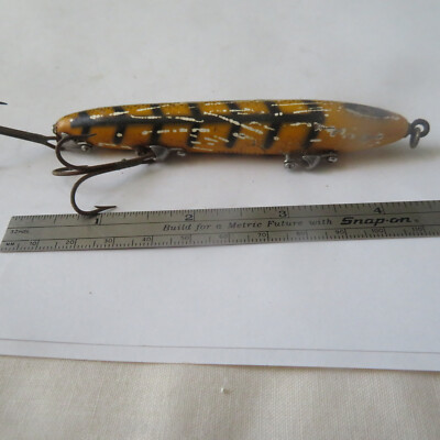 FISHING LURE HEDDON 4¼" VINTAGE WOOD TORPEDO YELLOW & BLACK MARKINGS | eBay