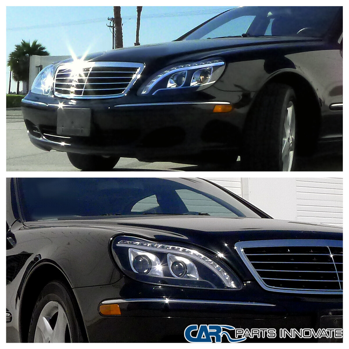Black Fits 1998-2006 Mercedes W220 S320 S500 S600 LED Strip Projector ...