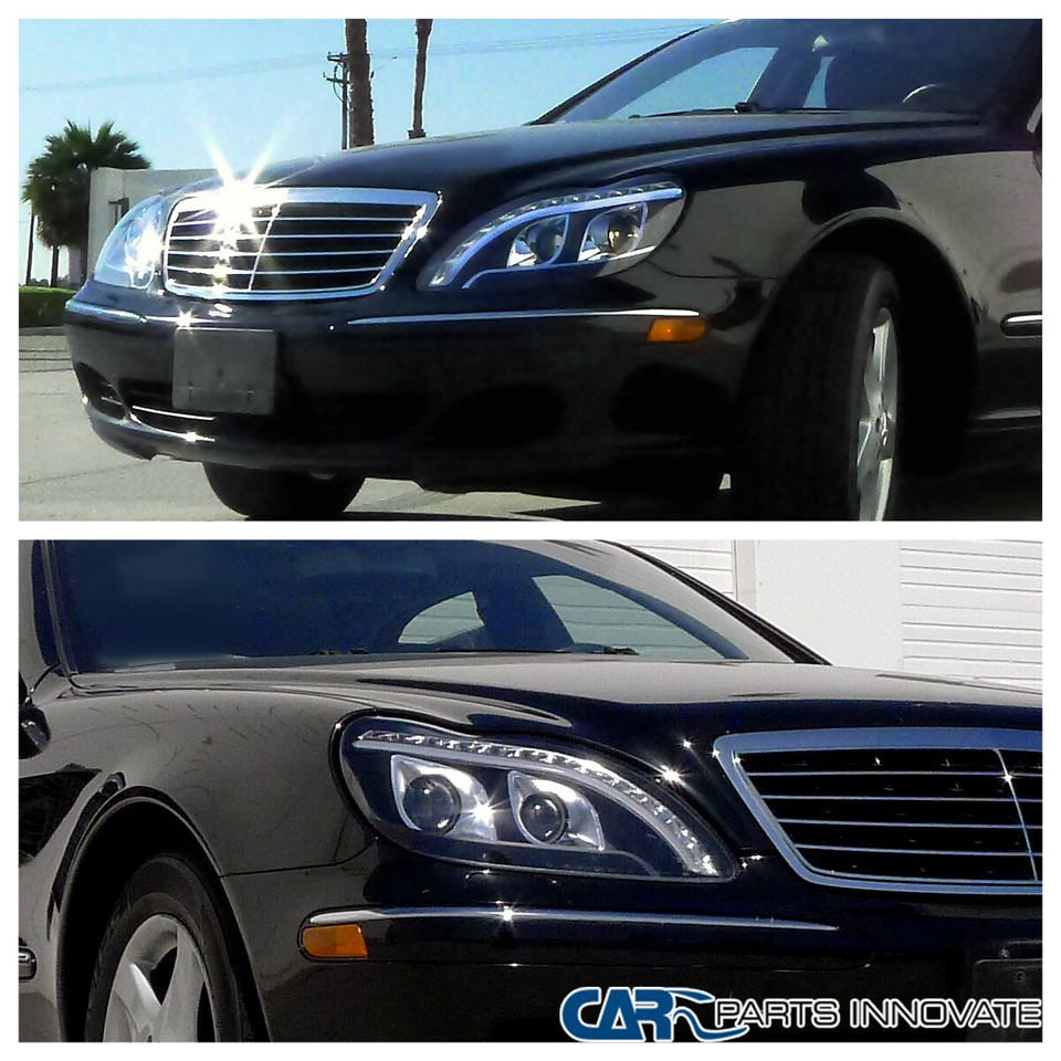 Black Fits 1998-2006 Mercedes W220 S320 S500 S600 LED Strip Projector ...