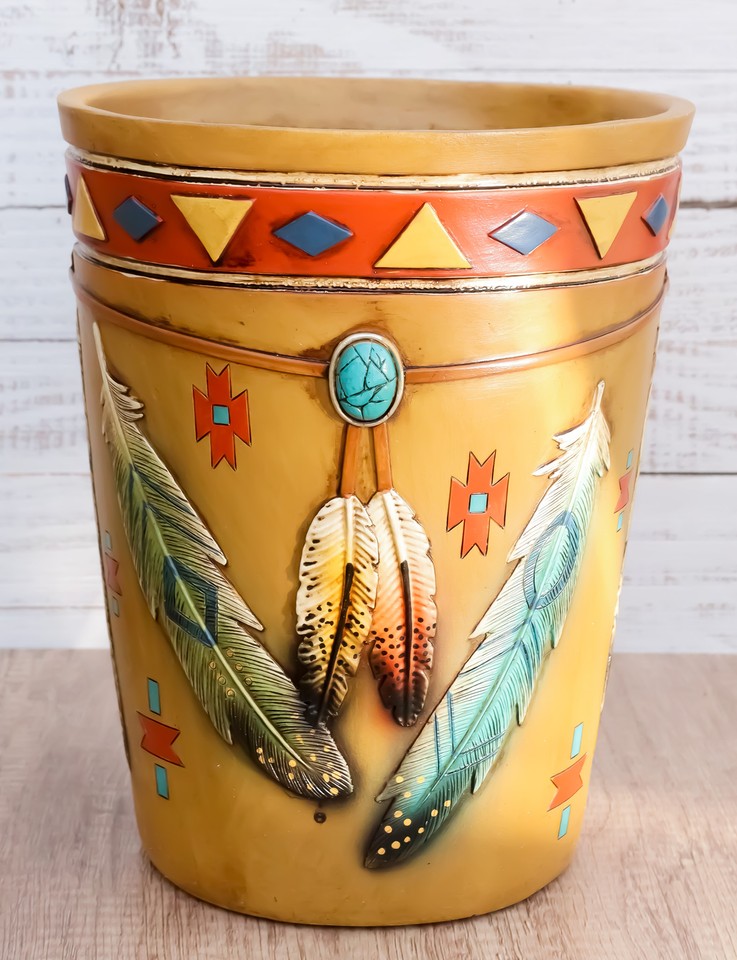 Southwestern Indian Feathers Turquoise Stone Dream Catcher Waste Basket ...