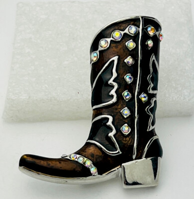 Western Enamel Crystal Boot Pin/Brooch | eBay