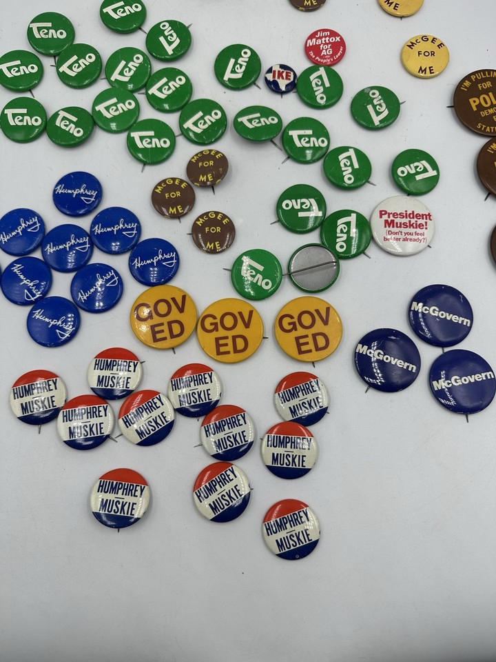 Vtg 60+ Buttons Political Pinback 60's 70's Ike Muskie Democrat Texas ...