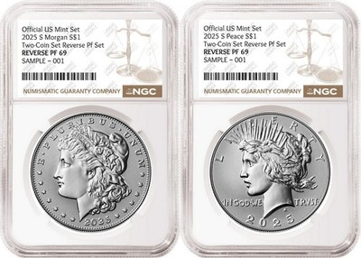 2 coin 2025 Morgan and Peace Reverse Proof Dollar Set NGC RP69 Brown | eBay