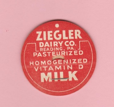 Standard size Milk Bottle Cap Ziegler Dairy Reading PA. Red Penn. | eBay