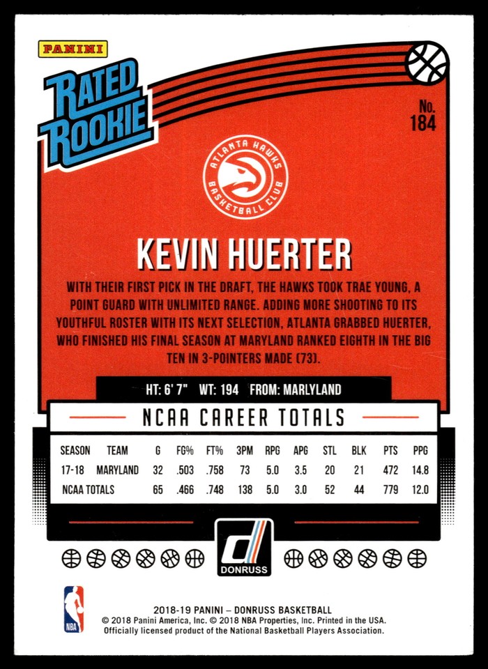 Kevin Huerter 2018 Donruss Rated Rookie Card #184 | eBay